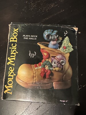 Mouse Christmas Music Box Mice In Shoe Jasco Porcelain EXCELLENT ...