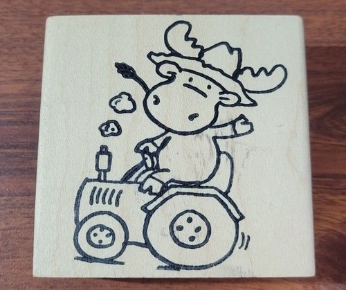 Hanna Stamps ~ Moose Farmer Tractor ~ Rubber Stamp ~ B7 | eBay