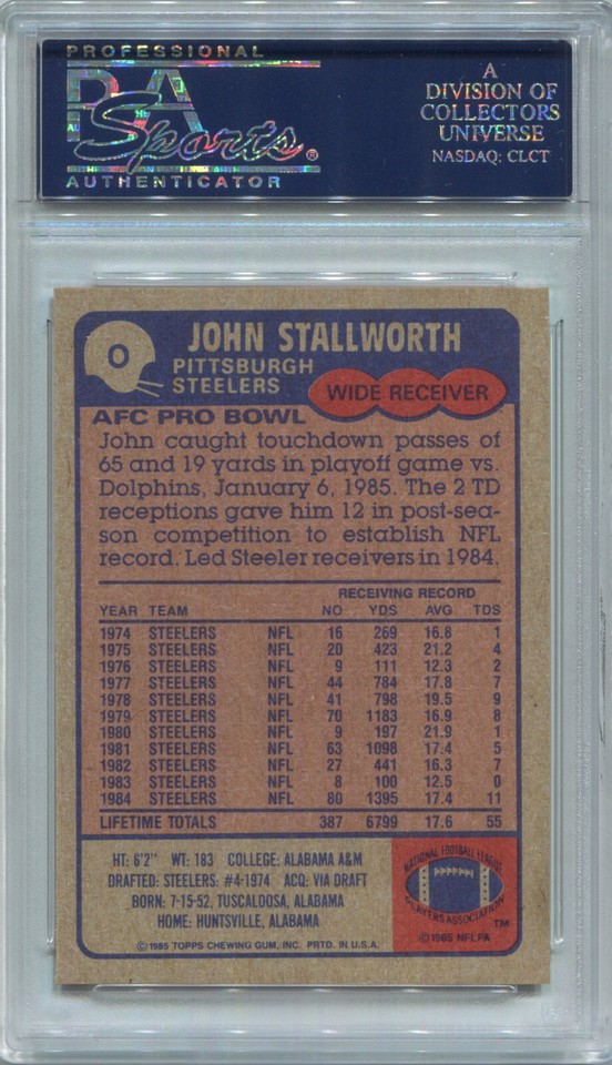 1985 Topps Box Bottoms #O John Stallworth PSA 6 - Steelers HOF - RARE ...