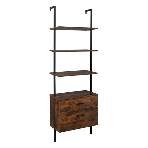 Wall Mounted 4 Tiers 2 Drawers Dorm Display Shelf Office Bookcase ...