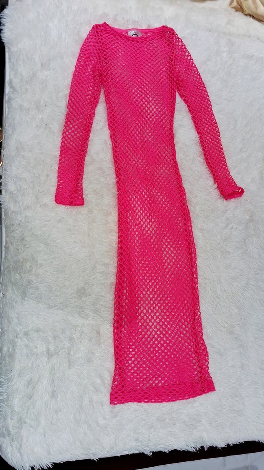 Long Hot Pink Fishnet Dress Xs-S | eBay