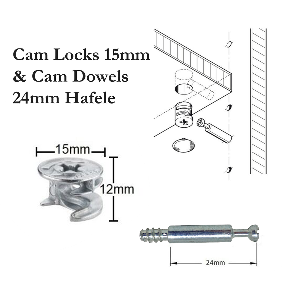 Cam Locks 15mm & Cam Dowels 24mm Hafele Flat Packed Furniture ...