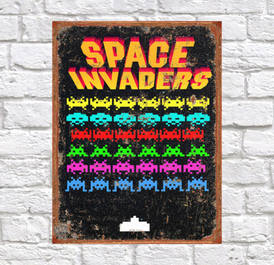 Space Invaders, Retro metal Tin Aluminium Vintage Sign Garage Man Cave ...