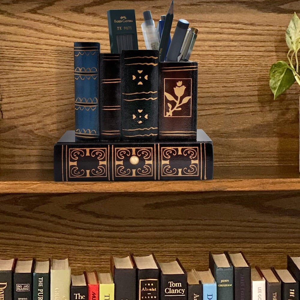 Wood Vintage Book Pen Holder Brown Storage Drawer Office 876813904664 ...