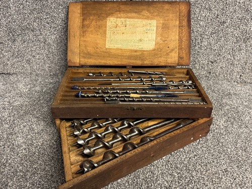 Irwin Vintage Wood Auger Bits Set in Original Oak Wooden Storage Box ...