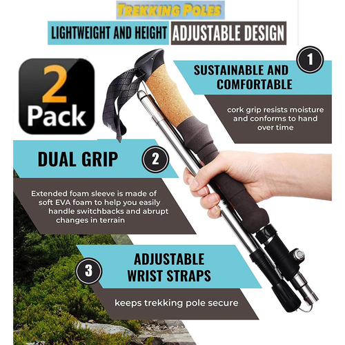 2 Pack Trekking Poles Collapsible Nordic Hiking Walking Sticks Folding ...
