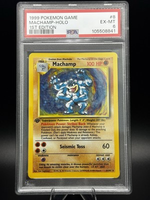 PSA 6 - Machamp 8/102 Base Set 1st Edition - Holo Rare - WOTC - Pokemon ...