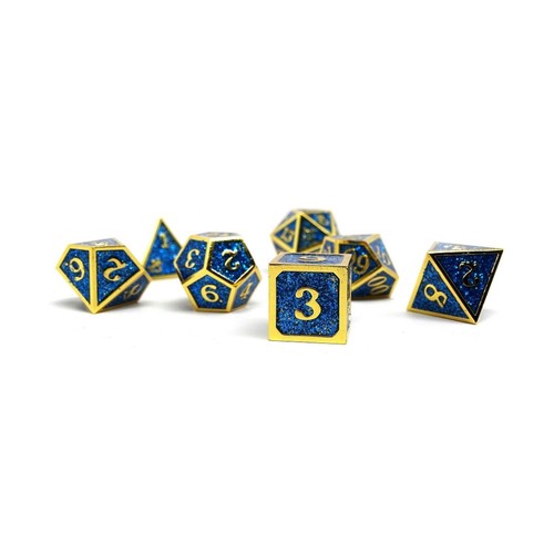 Medal Dice Poly Set Heroic Dice of Metallic Luster - Blue w/Gold (7 ...
