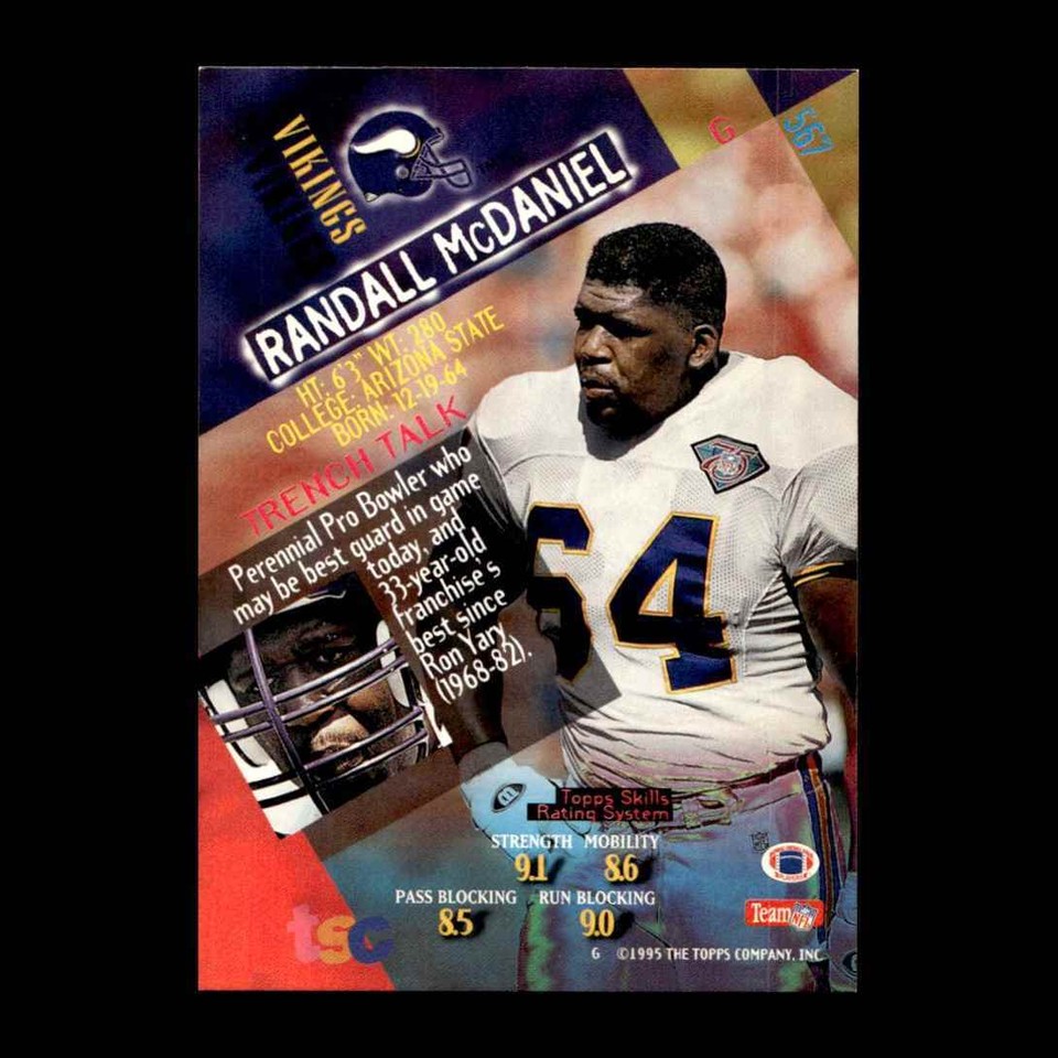 Randall McDaniel 1995 Stadium Club Minnesota Vikings #567 R329C 92 | eBay