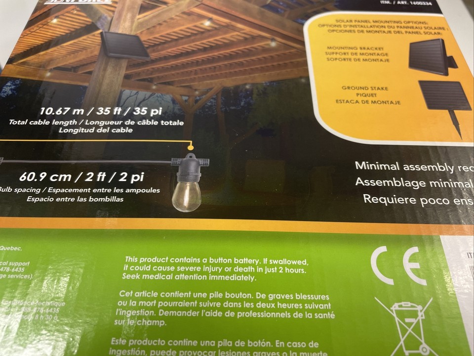 Sunforce 35' Solar String Lights with Remote Control 15 LED BULBS ...