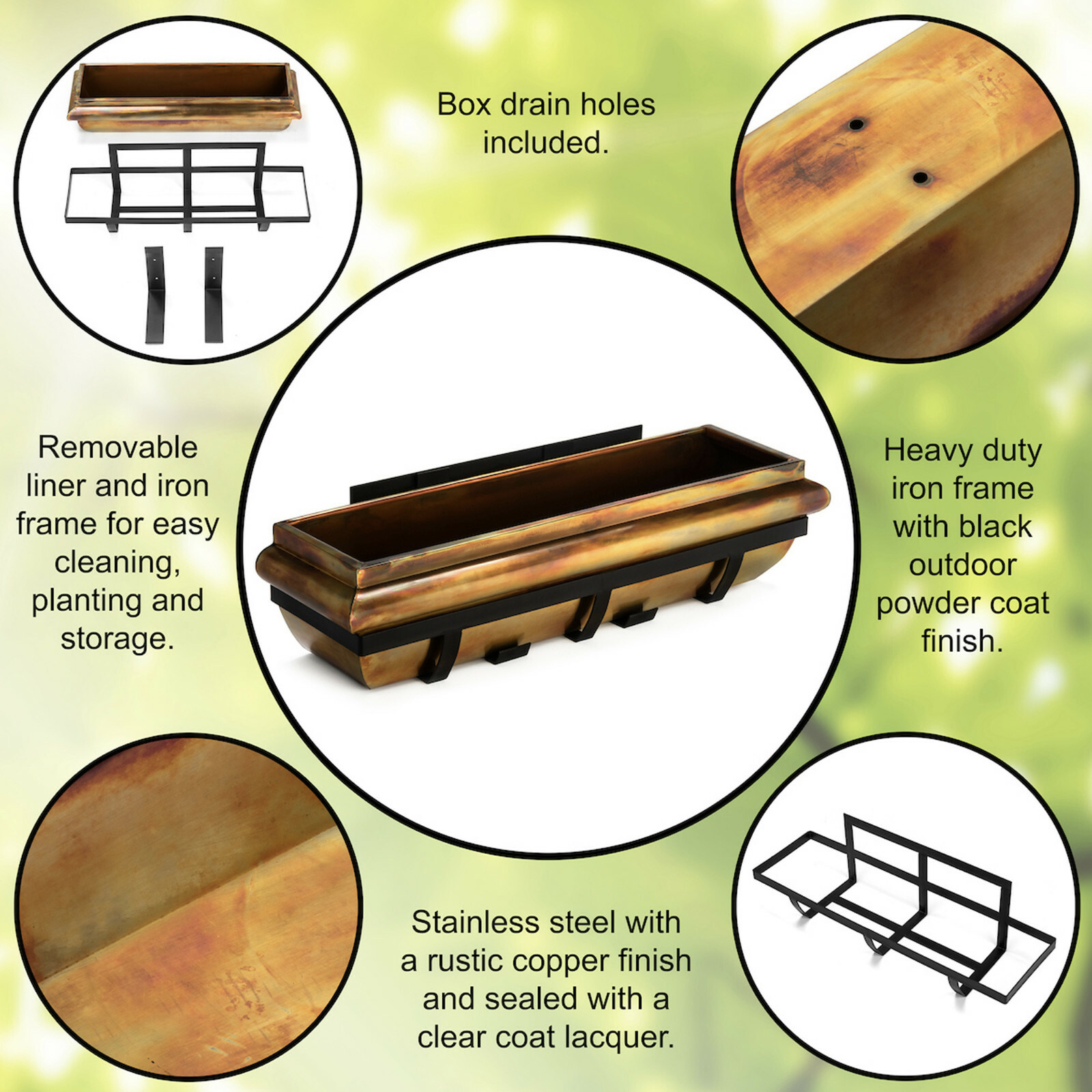 H Potter GAR229 Rustic Copper Window Box 30 inch Outdoor Decor Garden ...