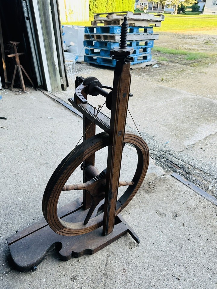 Antique Wood Primitive Spinning Wheel Exquisite Wooden Upright | eBay
