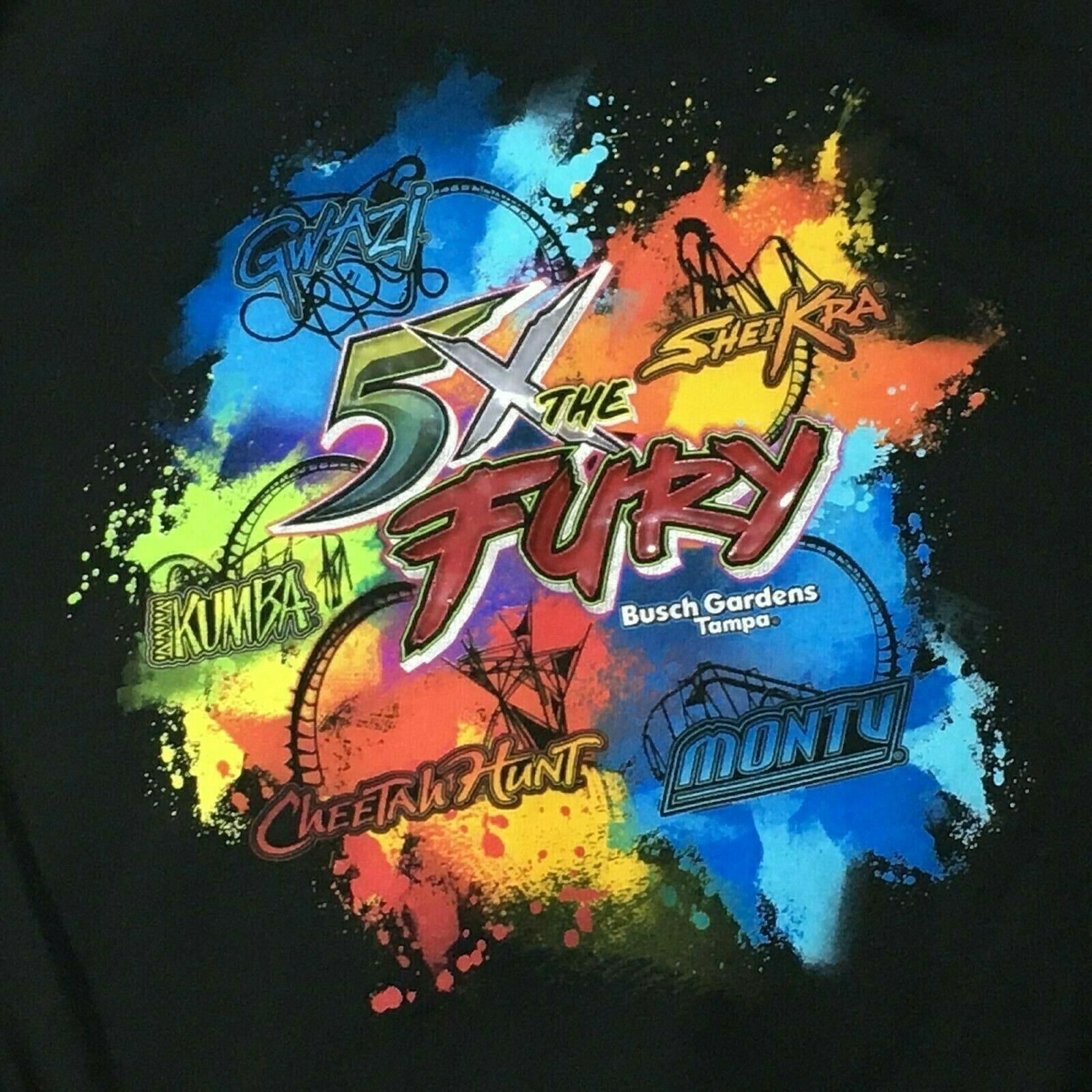 BUSCH GARDENS 5X The FURY Roller Coaster Black Graphic Hoodie Hooded ...