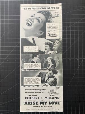 Vintage 1940 “Arise, My Love” Film, Claudette Colbert Print Ad | eBay