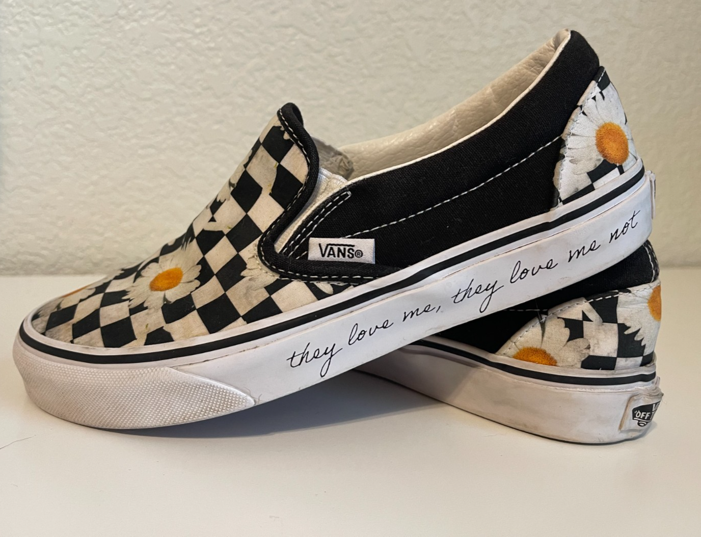 Vans Slip On Checkerboard Daisy Love Me Love Me Not Womens 7 | eBay