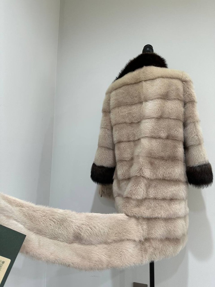 Luxurious Real Genuine Mink & Sable Fur Coat Golden Mocha horizontal ...