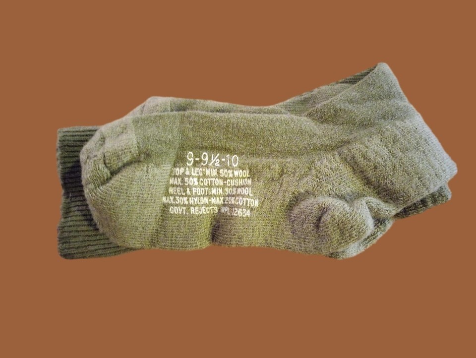 NEW MILITARY ISSUE CUSHION SOLE WOOL SOCKS U.S.A MADE OD GREEN SMALL 2 ...
