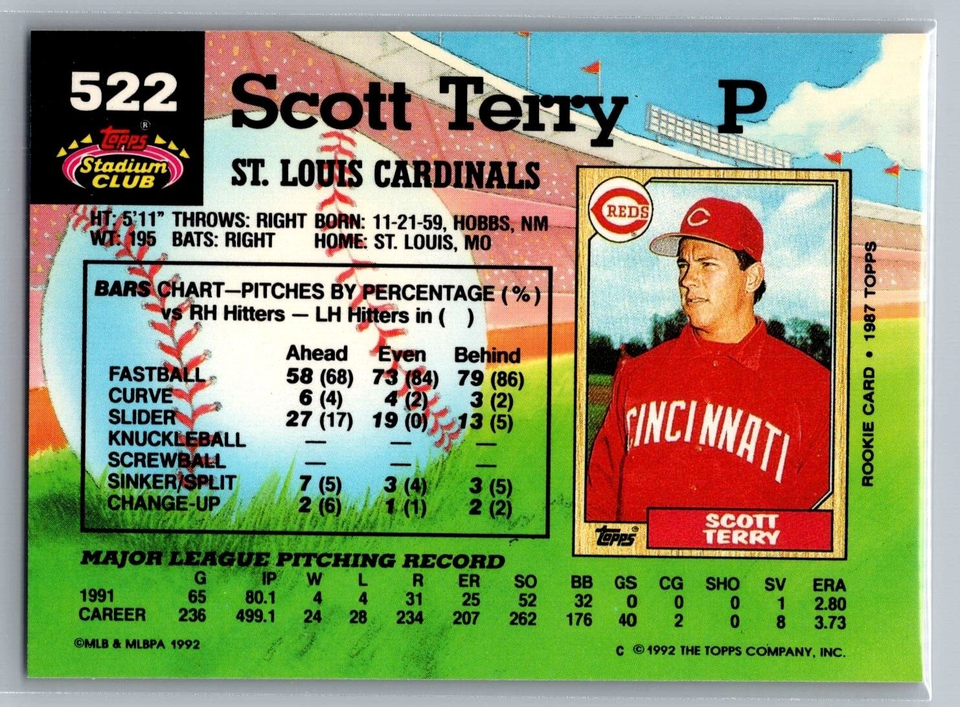 1992 TOPPS STADIUM CLUB Card # 522 Scott Terry - St. Louis Cardinals | eBay