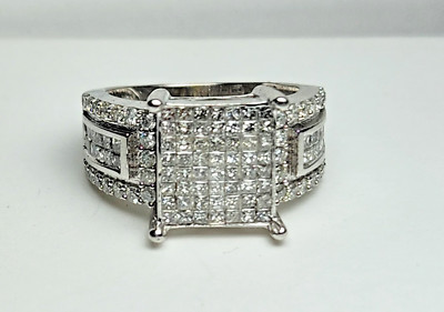 Estate 14K White Gold 2.40ct Diamond Ring Princess Cut Invisible Set ...