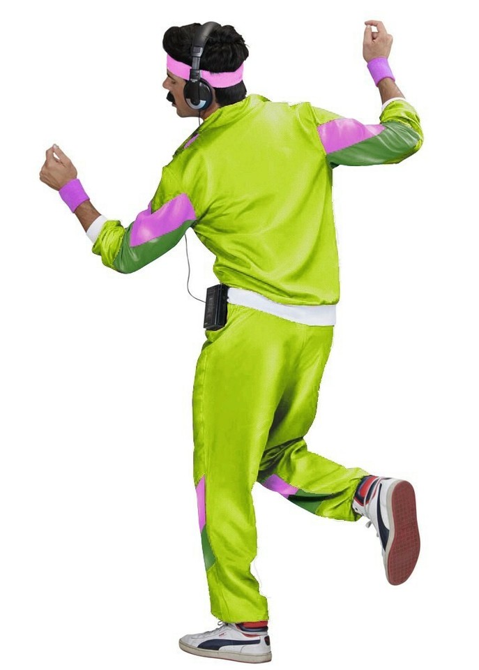 Mens 80s Costume Height Fashion Scouser Tracksuit Yellow Green Suit ...