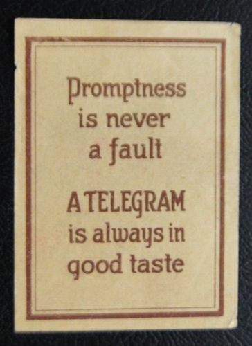 RARE 1920s Western Union telegraph poster stamp, NG, promptness is ...