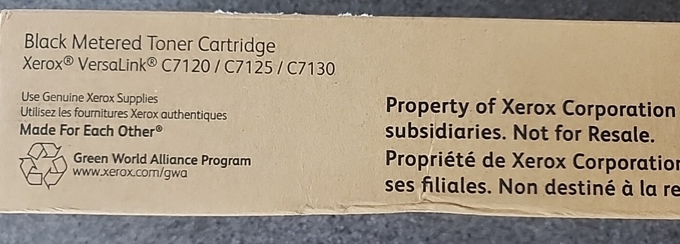 BLACK METERED Toner Xerox VersaLink C7120 C7125 C7130 Cartridge High ...