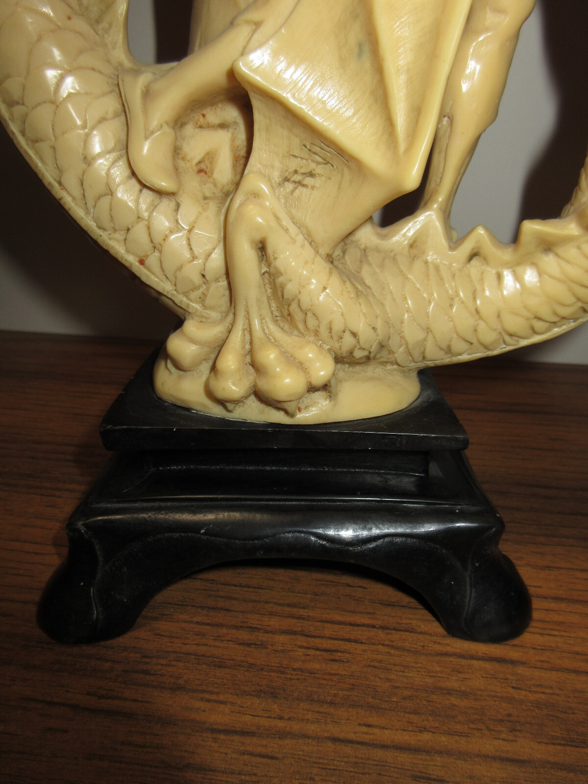 Vintage Oriental Carved Warrior With Sword Fighting Dragon Statue ...