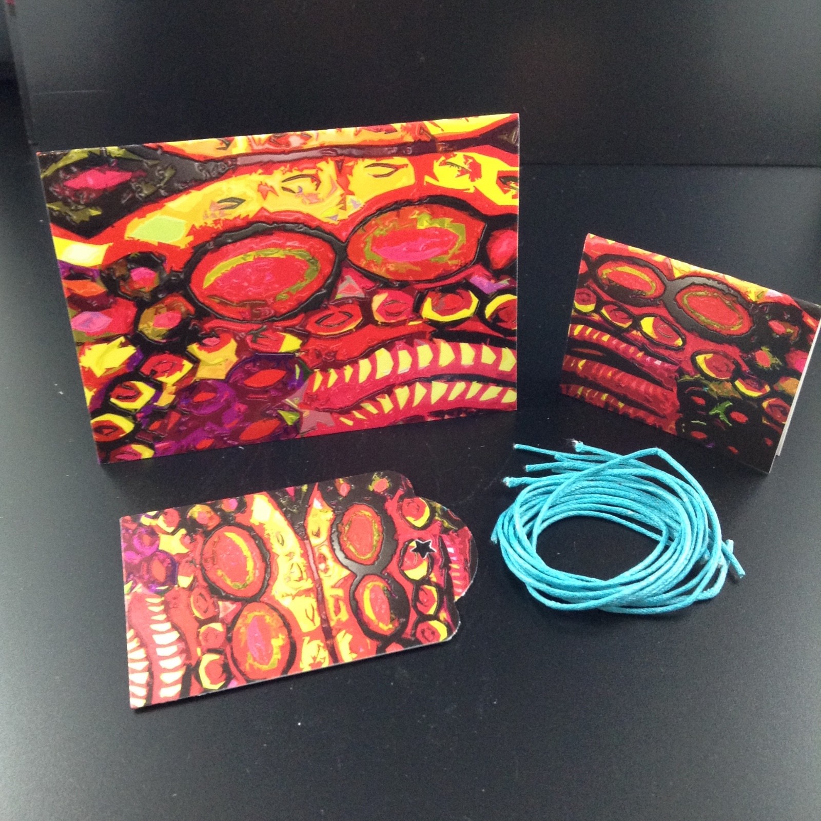 Red Yellow Note Card Tag Matching Set & String Labels Handmade Original ...