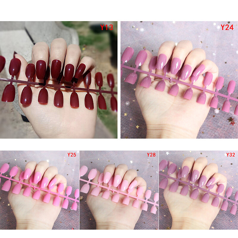 24Pcs Fashion False Nails Acrylic Gel Full French Fake Nails Art Tips ...