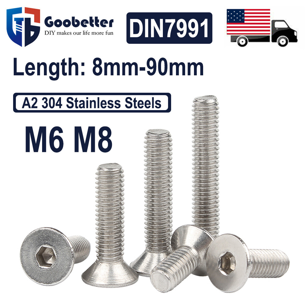 M6 M8 Flat Head Socket Cap Allen Screws A2 Stainless Steel DIN7991 L ...