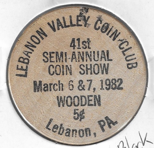 1982, Lebanon Valley Pennsylvania Coin Club, 41st Semi, BLACK Wooden ...