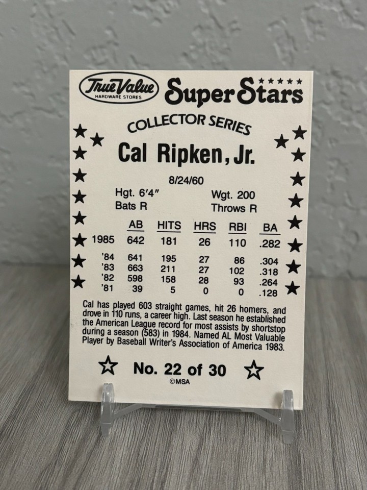 1986 True Value Super Stars Cal Ripken Jr # 22 - Sharp Corners | eBay