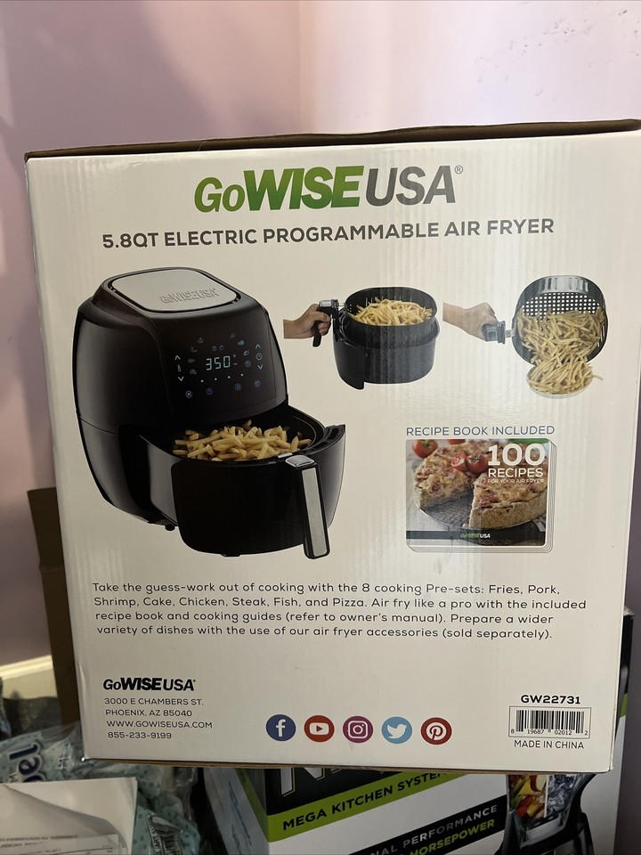 GoWISE USA GW22731 5.8 Quart Air Fryer - Black - 100 Recipes Book ...
