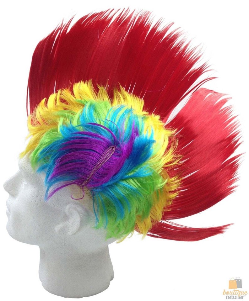 Rainbow MOHAWK WIG 70s 80s Rock Punk Hair Costume Mohican Rooster Wig ...