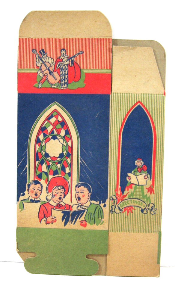 Vintage Christmas / Holiday Cardboard Candy Gift Box W/ Handles Old ...