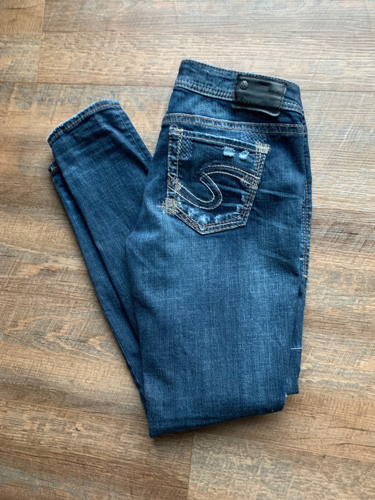 Silver Jeans Womens Aiko Mid Skinny Super Stretch Low Rise Destroy Blue 29x31 | eBay