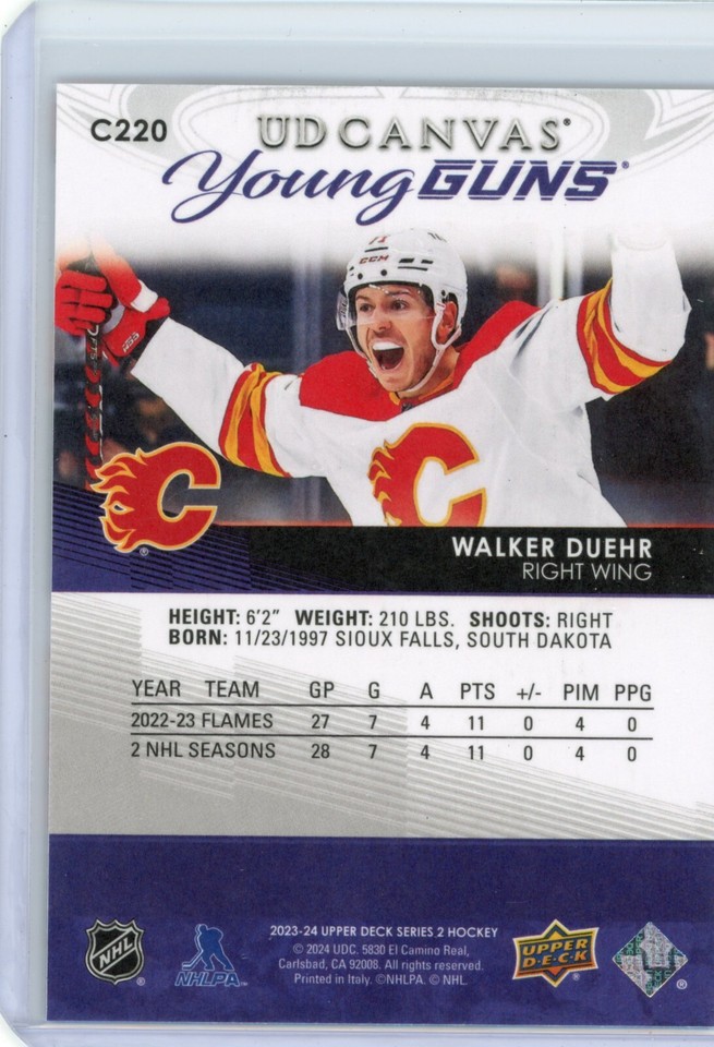 2023-24 Upper Deck Walker Duehr Young Guns Canvas - Calgary Flames | eBay