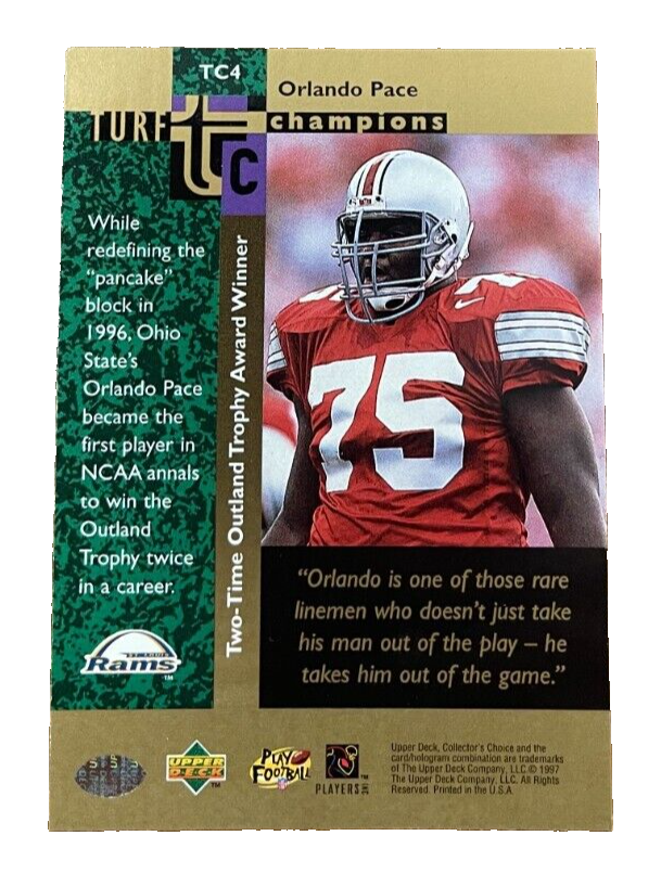 1997 UPPER DECK TURF CHAMPIONS CARD # TC4 Orlando Pace - St. Louis Rams ...