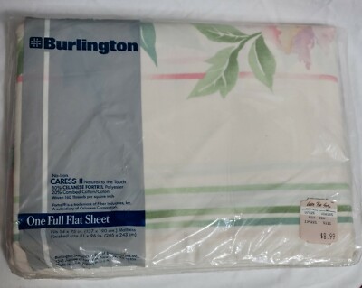 Burlington Full Flat Sheet Vintage non iron caress bedding floral ...