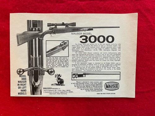 Vintage 1973 Mauser Model 3000 Print Ad Bolt Action Rifle Advertisement ...