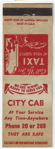City Cab Call Us For A Taxi FS Empty Matchcover | eBay
