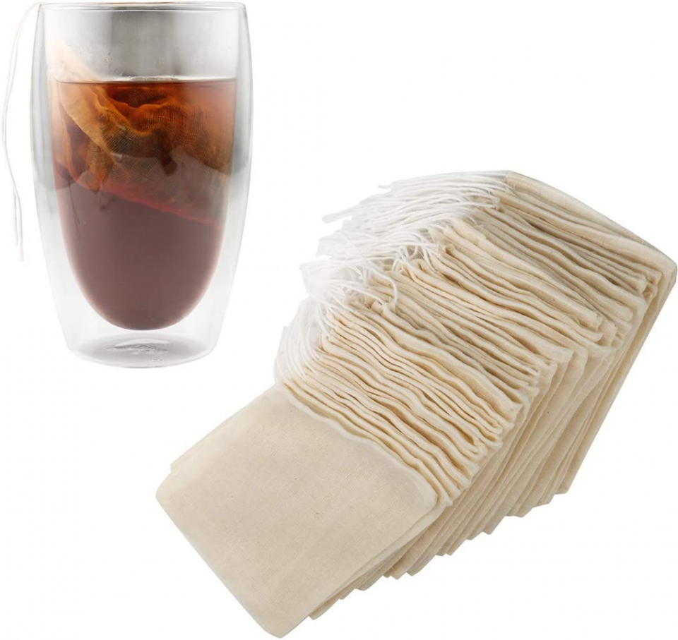 Tea Filter Bags, 50 Pack Housim Reusable Cotton 3.1 x 3.9Inch, Cream ...