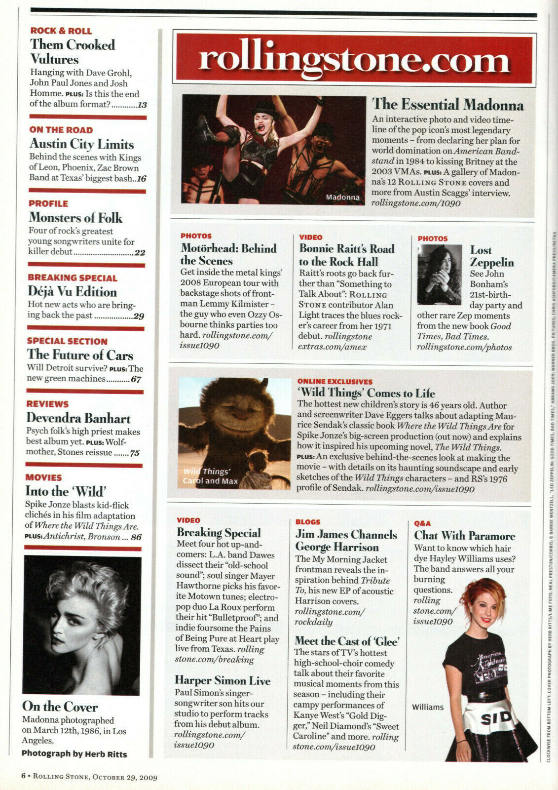 Rolling Stone Magazine October 29 2009 Madonna Jack Johnson Lemmy ...