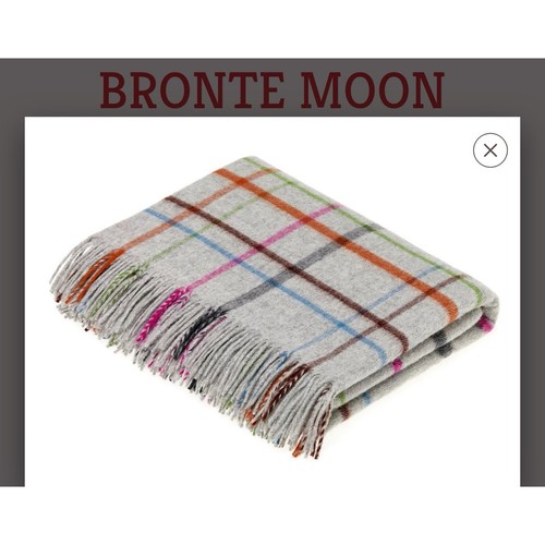 Bronte by Moon Merino Lambswool Throw Blanket Windowpane Gray Made In ...