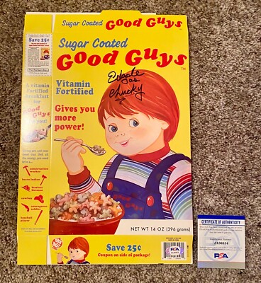 Ed Gale Child's Play Chucky Suit Actor Signed Good Guys Cereal Box PSA ...