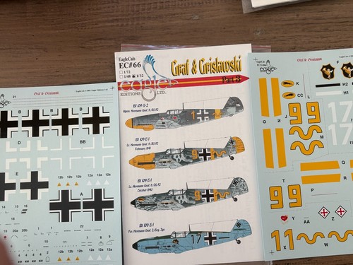 EAGLE CALS DECAL # 32-66 1/32nd SCALE Bf109 G-2'S GRAF & GRISLAWSKI ...