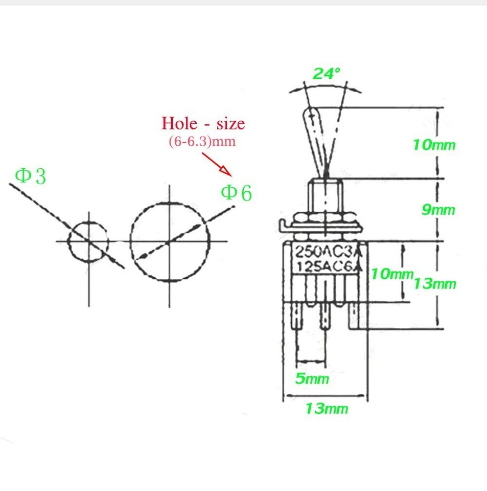 3 Pin 2 Position Miniature Micro Mini Toggle Switch SPDT AC 125V/6A ...