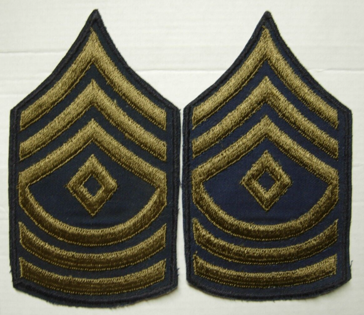 WW2 US Army 1st Sergeant Chevron Rank Pair - OD on Dark Blue Cotton ...