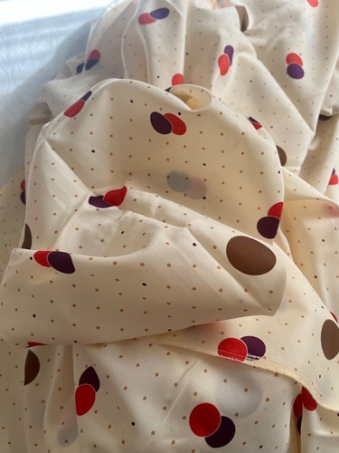 royaltex 100% polyester woolly pongee fabric red and brown polka dots ...