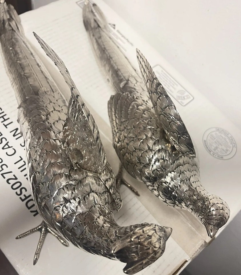 Pair of Extra Large Hanau Sterling Silver Pheasant Birds Male 21 ...